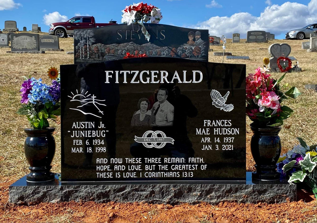 Companion Jet Black Upright Headstone with Vases – Granite | The ...