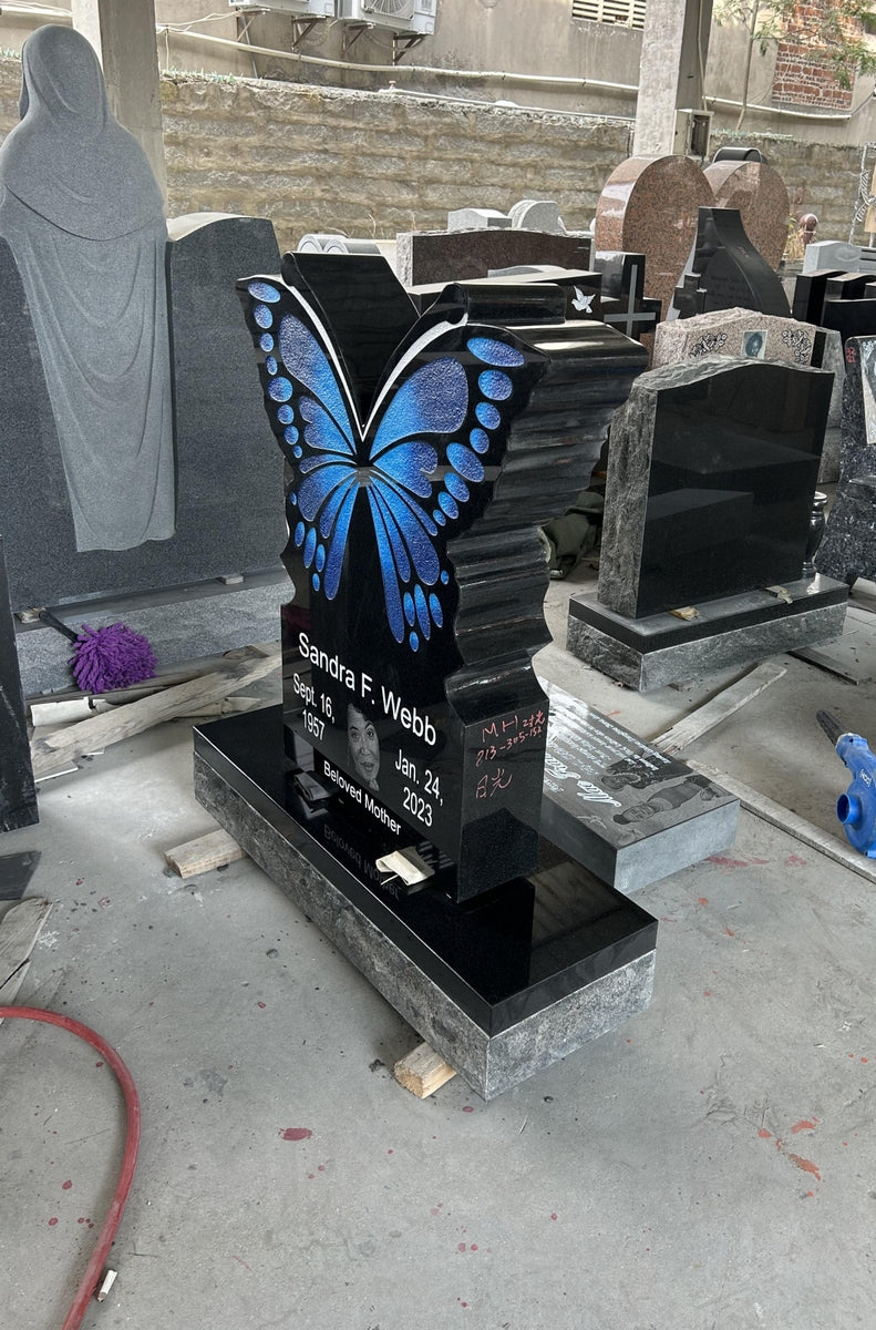 Custom Butterfly Headstone Memorial – Black Granite Grave Marker | The ...