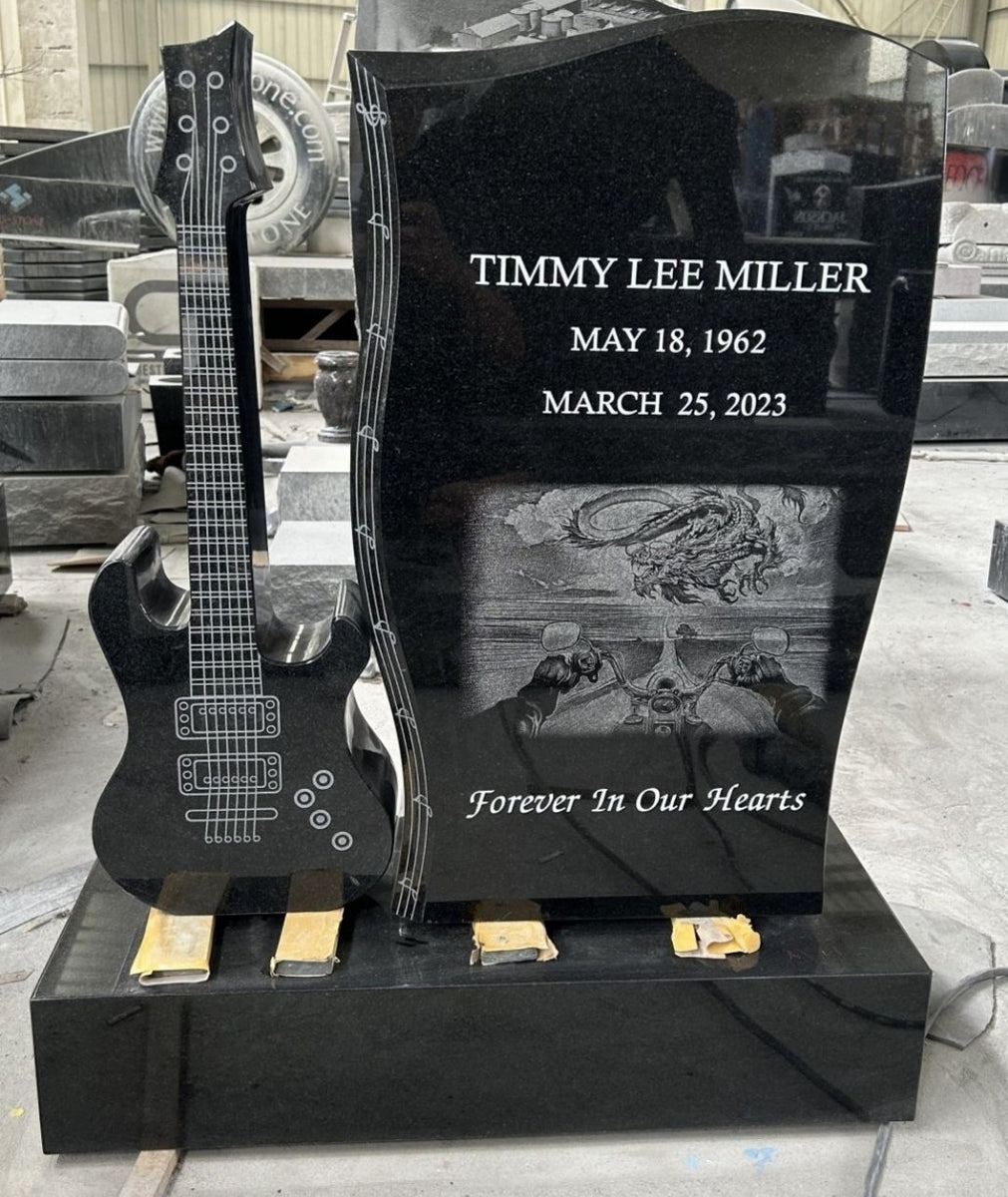 Black Granite Guitar Headstone – Custom Memorial | The Memorial Man