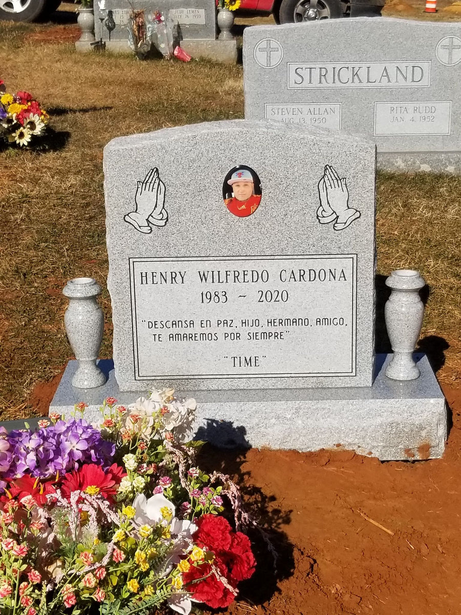 Blue Ridge Granite Single Upright Headstone Memorial with Porcelain Po